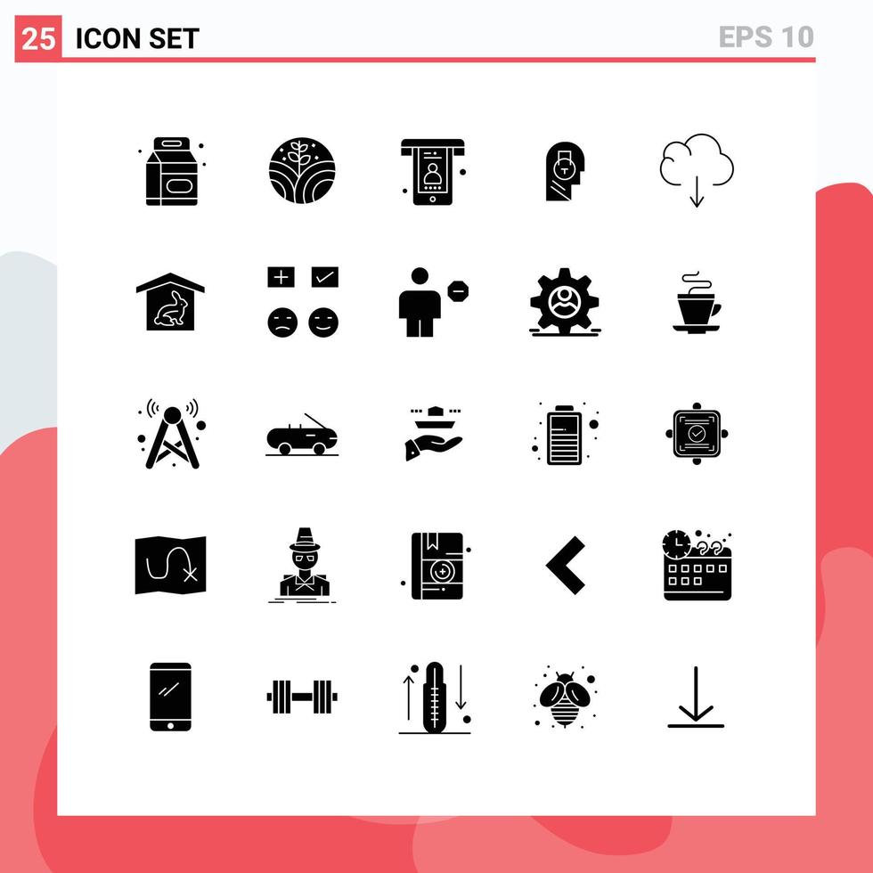 Group of 25 Solid Glyphs Signs and Symbols for data user calls data ...