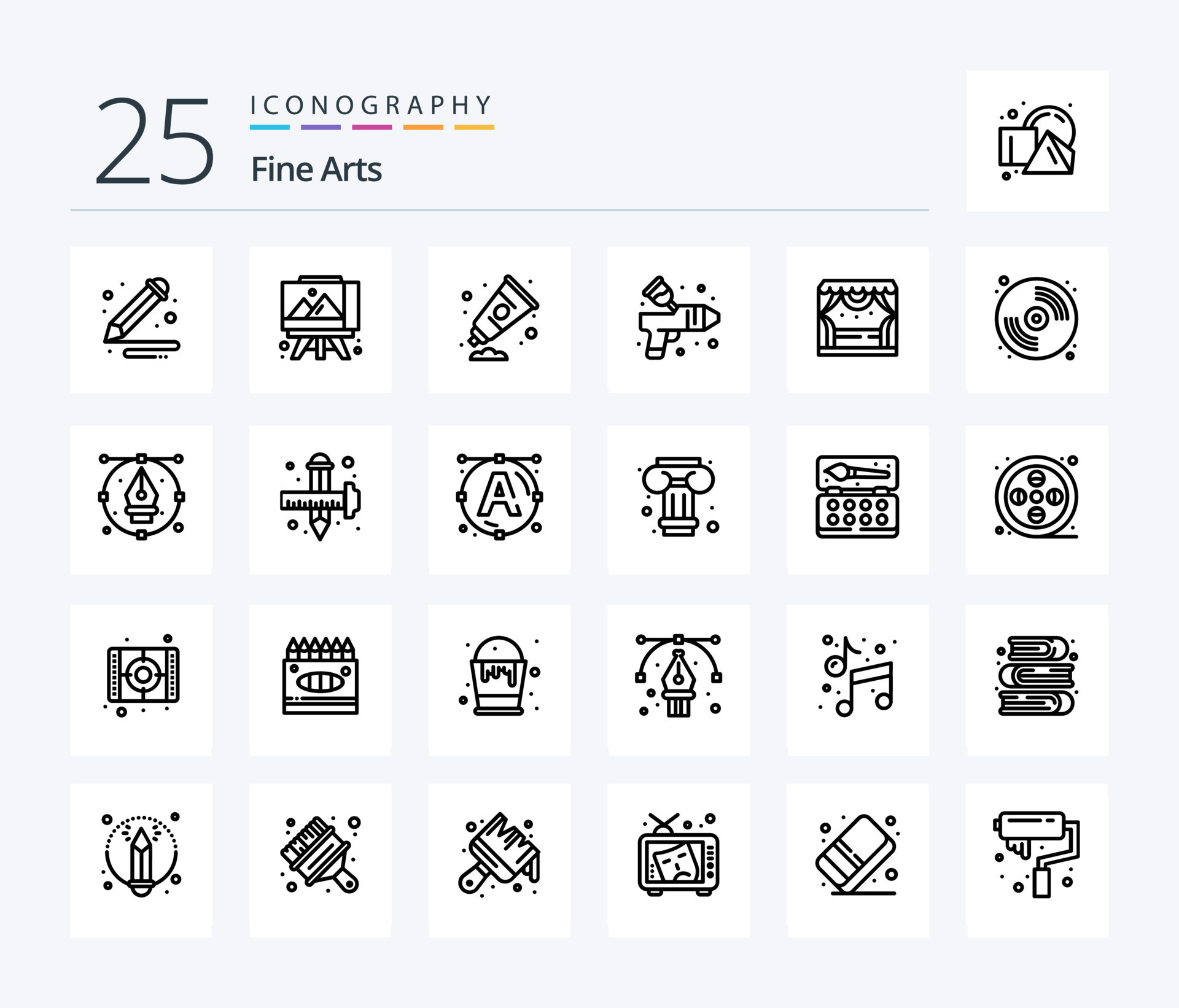 Fine Arts 25 Line icon pack including stage. entertainment. art. arts ...