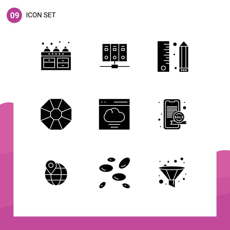 Pictogram Set of 9 Simple Solid Glyphs of communication present coding jewel programing Editable ...