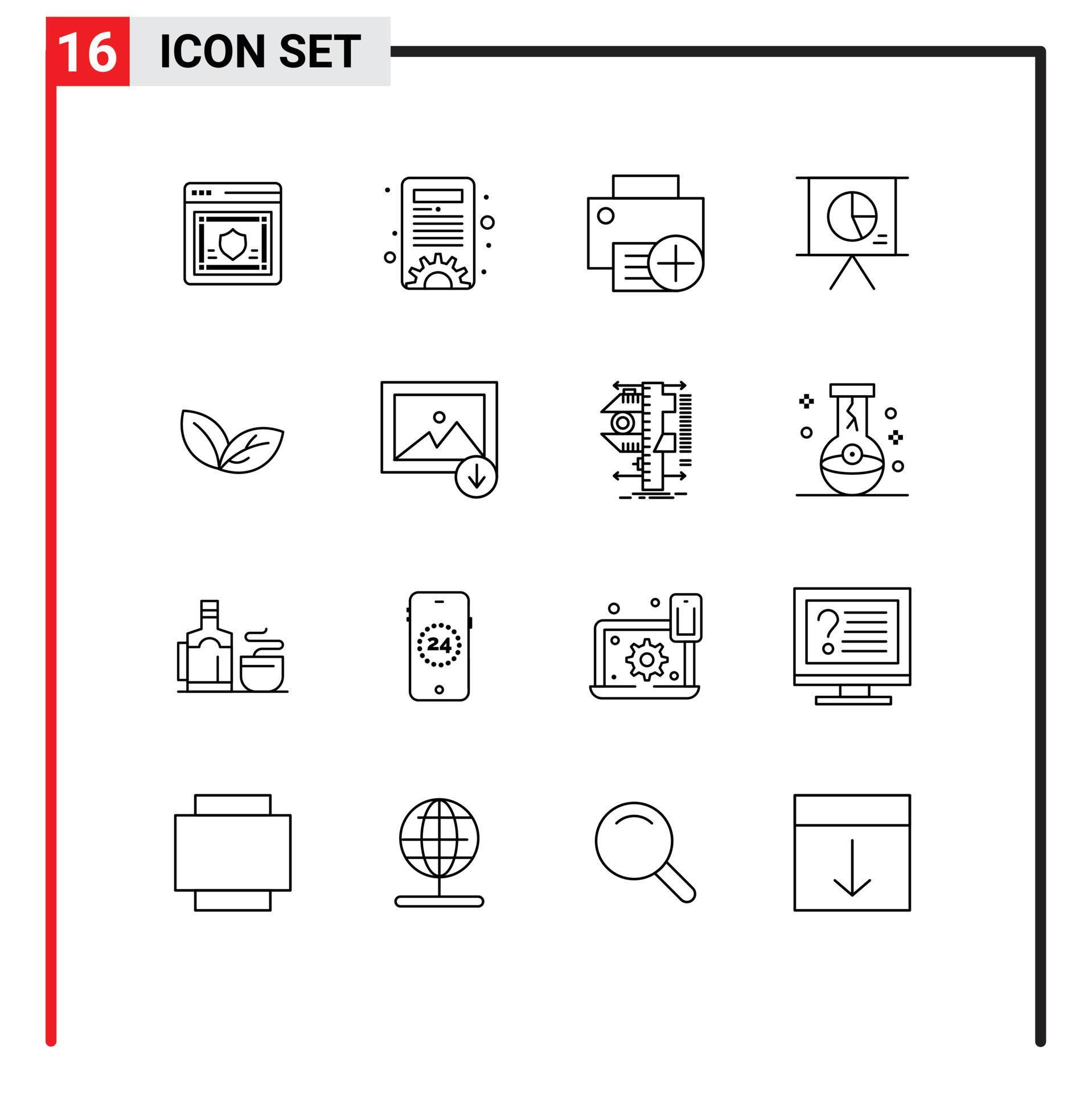 Set of 16 Vector Outlines on Grid for growth presentation add marketing hardware Editable Vector ...