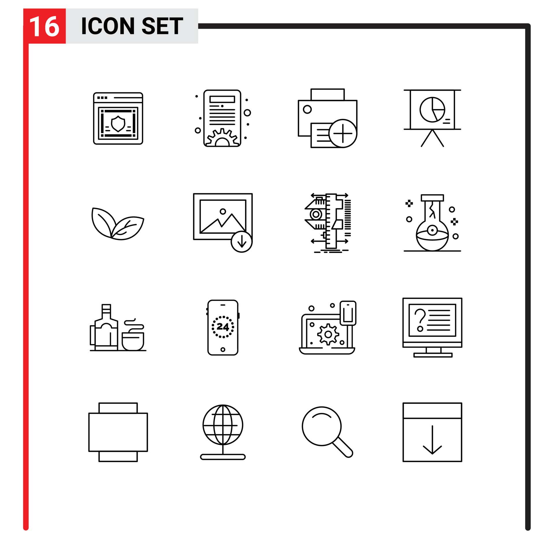 Set of 16 Vector Outlines on Grid for growth presentation add marketing hardware Editable Vector ...