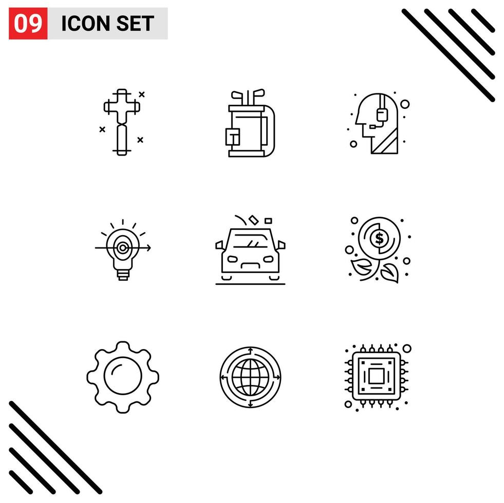 Universal Icon Symbols Group Of 9 Modern Outlines Of Car Focus Stick