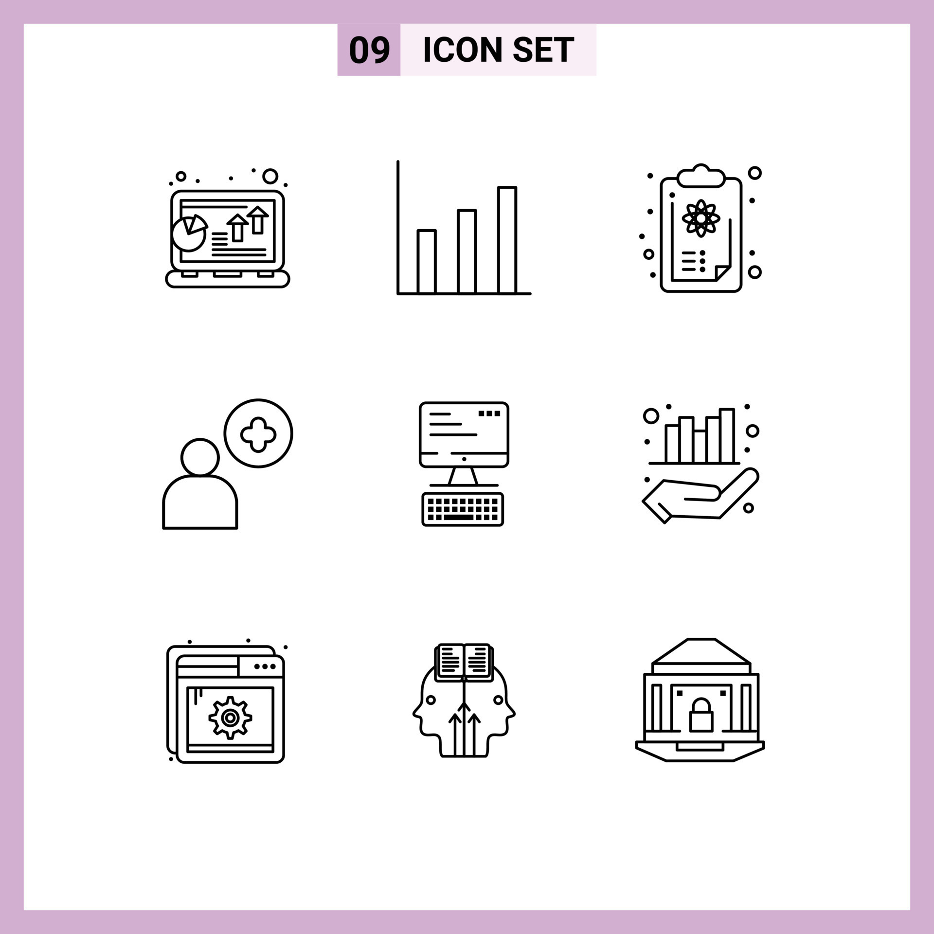 Group Of 9 Modern Outlines Set For Monitor Computer Clipboard User Add Editable Vector Design