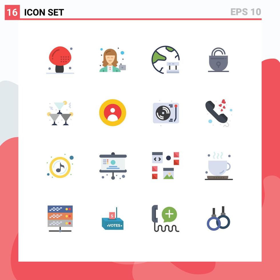 Editable Vector Line Pack Of 16 Simple Flat Colors Of Security Lock