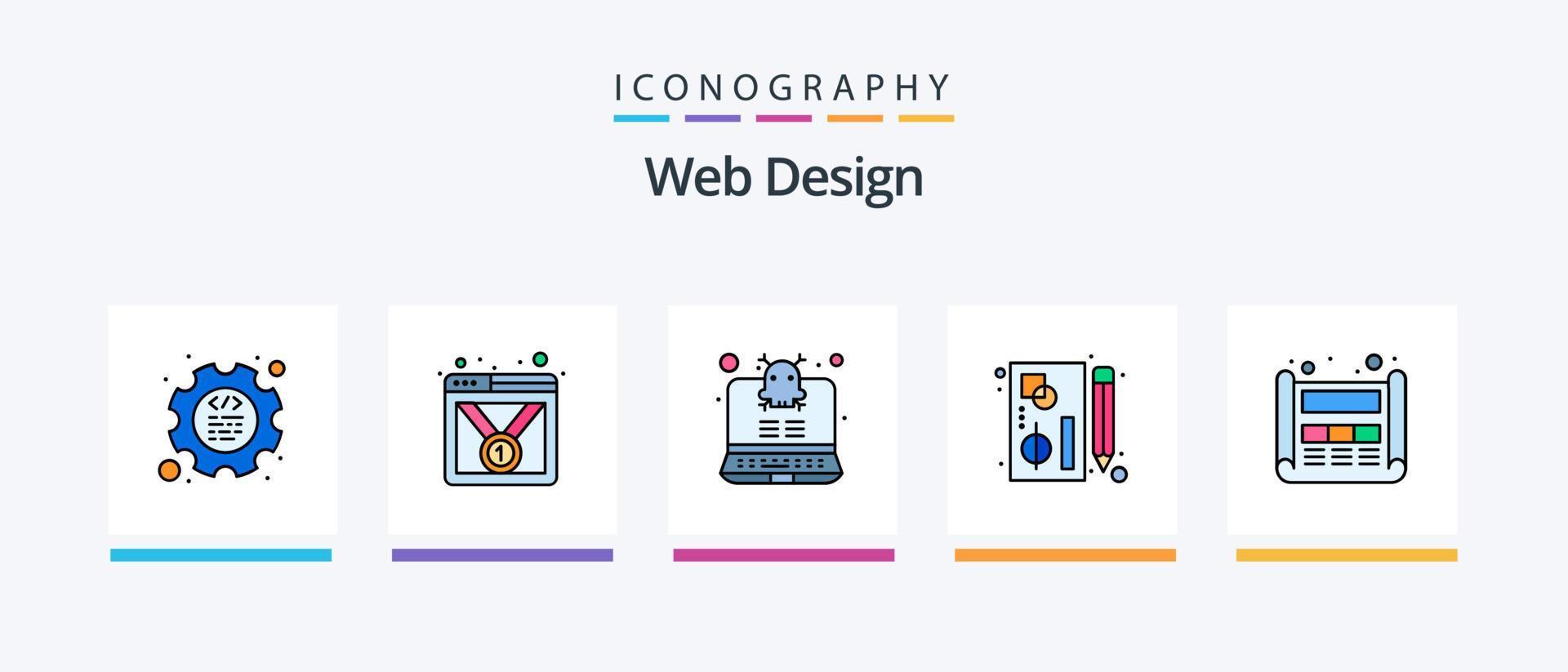 Web Design Line Filled 5 Icon Pack Including development. protection. list. insurance. designing ...