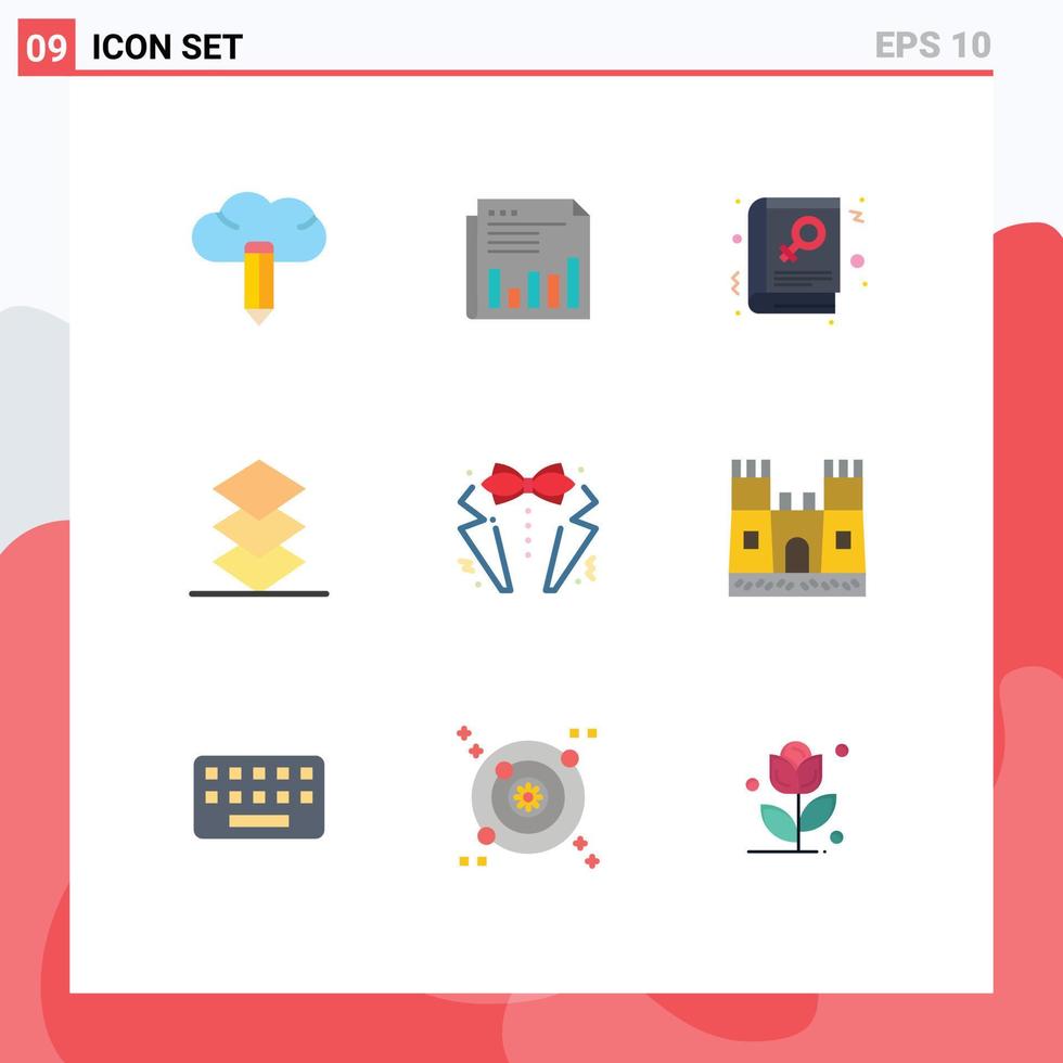 9 User Interface Flat Color Pack of modern Signs and Symbols of bow ...