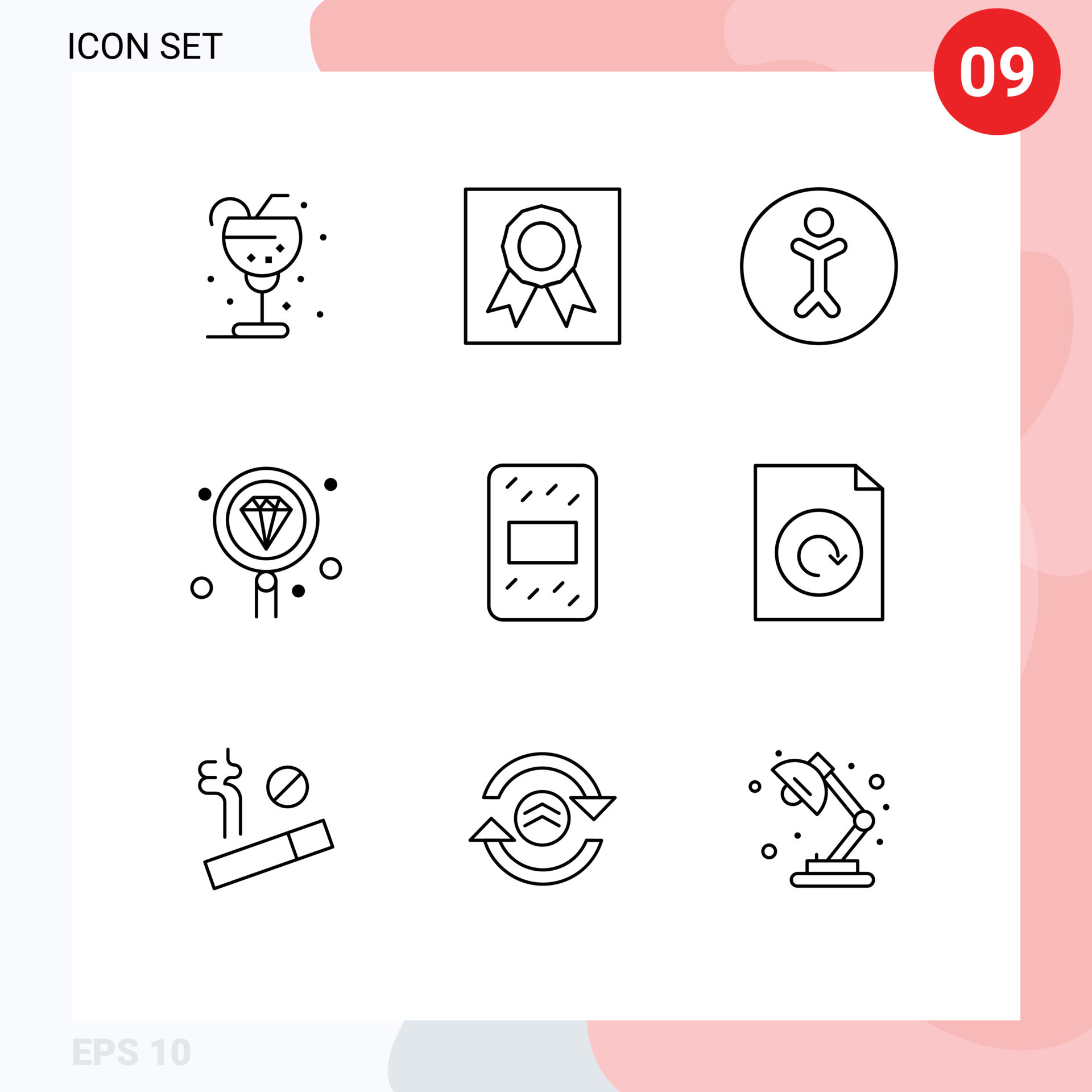 Set Of 9 Commercial Outlines Pack For Grain Programming Medal Development Coding Editable Vector