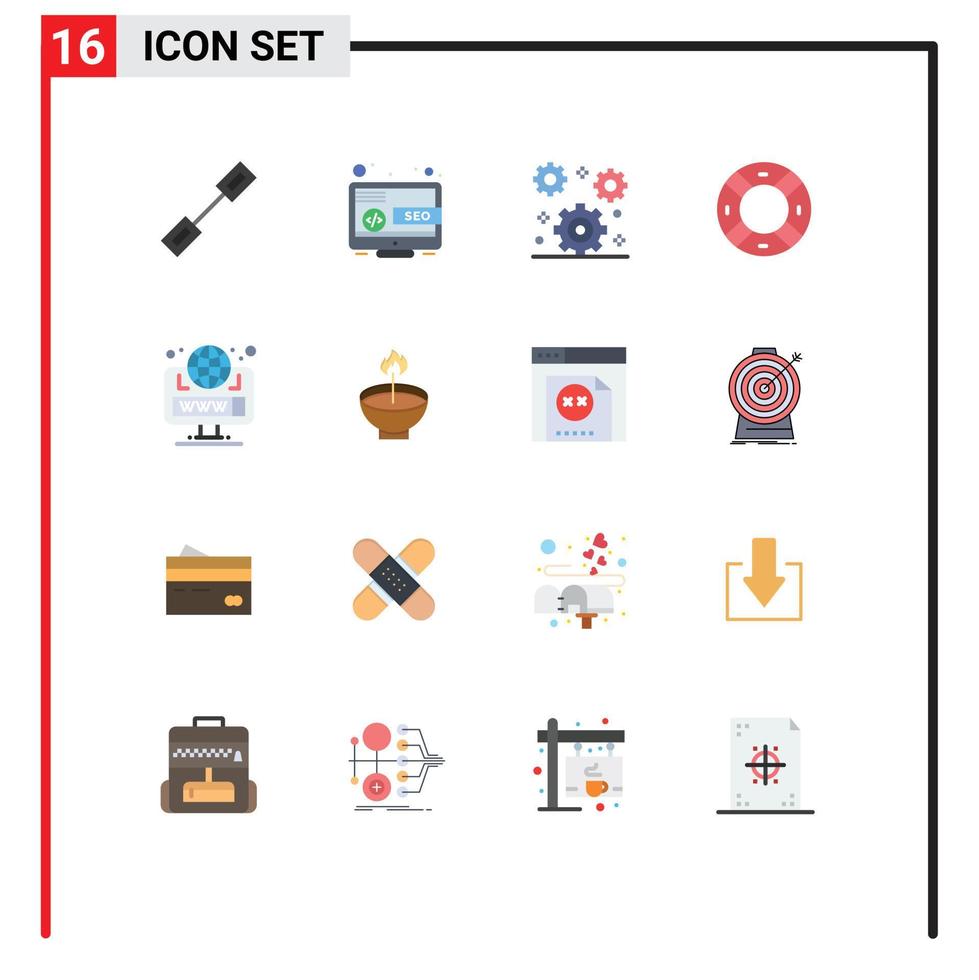 Pack Of 16 Creative Flat Colors Of Globe Ui Cog Support Help Editable Pack Of Creative Vector