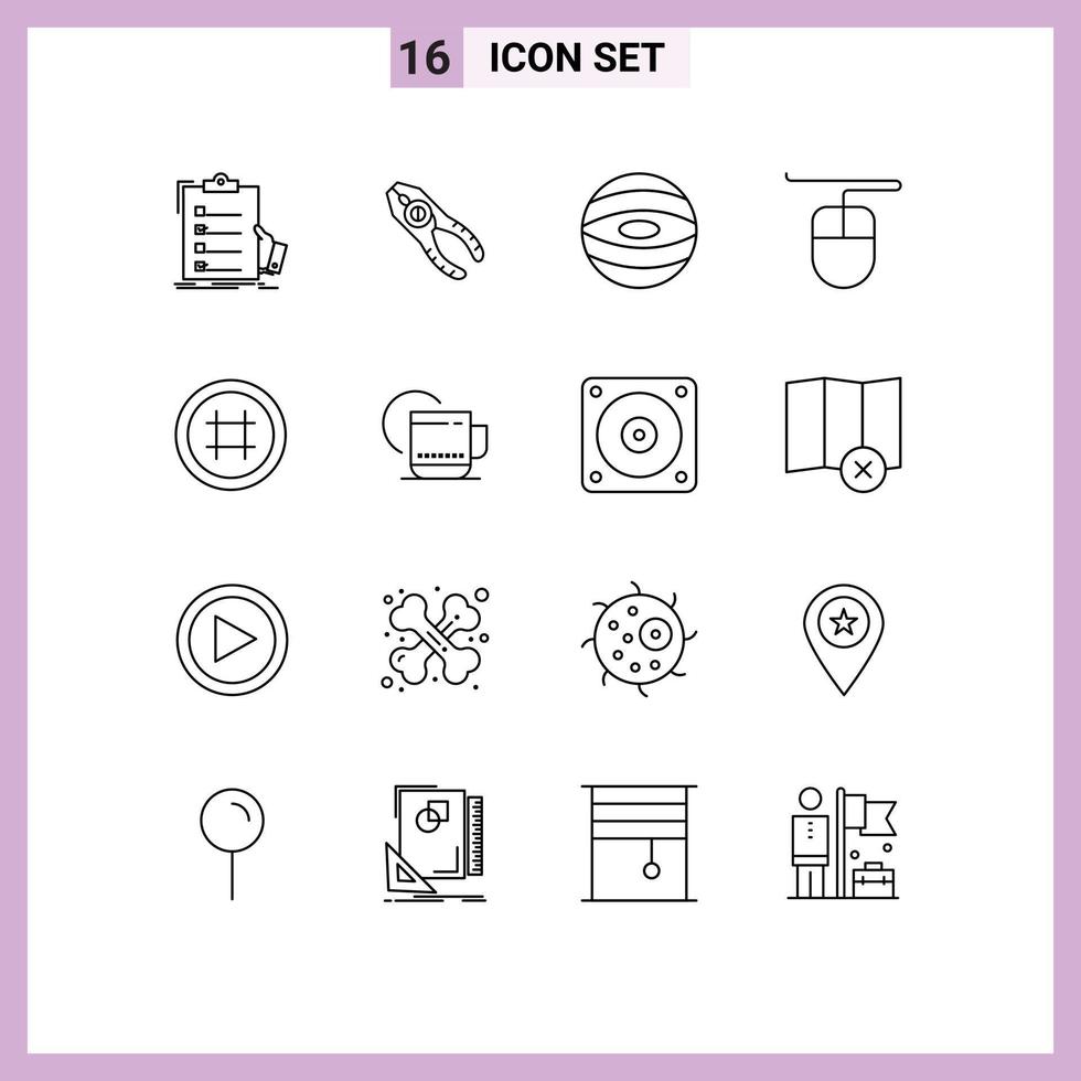 Mobile Interface Outline Set Of 16 Pictograms Of Ui Hash Tag Repair Mouse Space Editable Vector