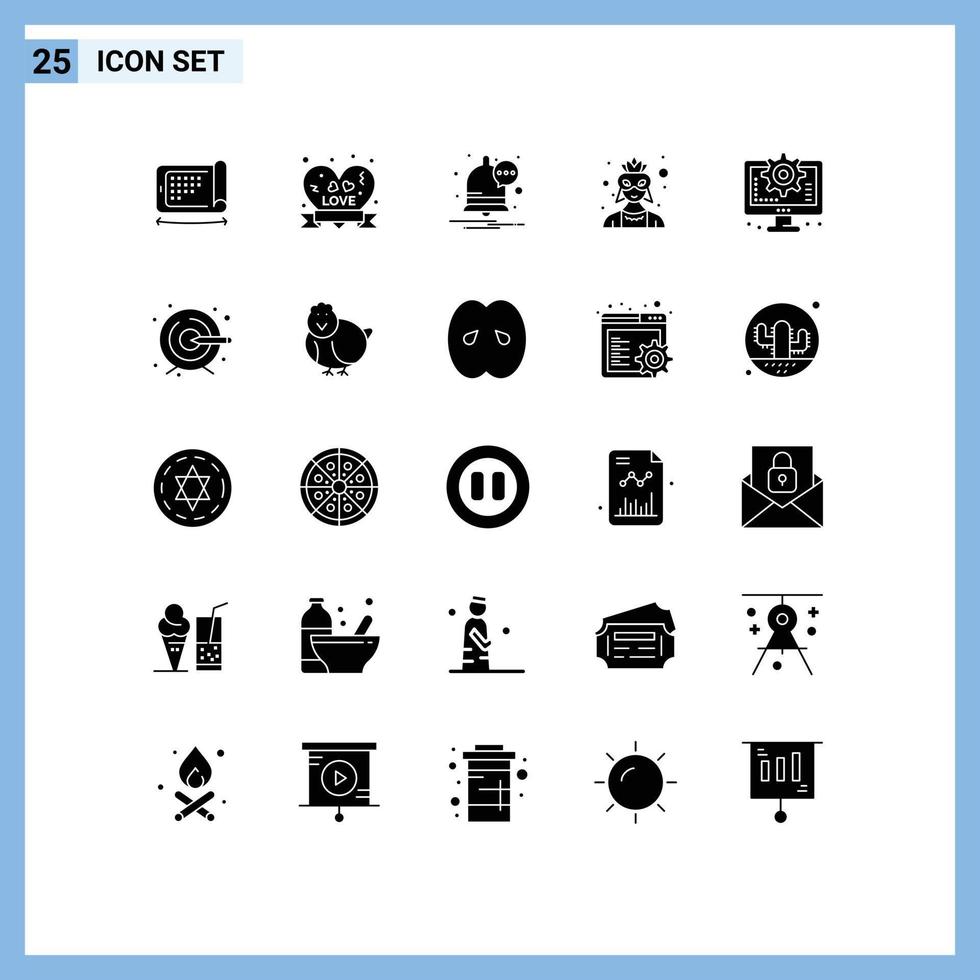 Mobile Interface Solid Glyph Set of 25 Pictograms of process computer communication costume ...