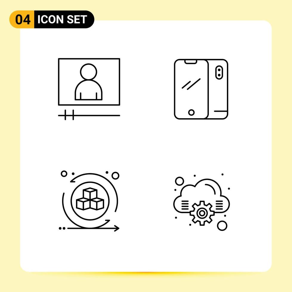 Mobile Interface Line Set Of 4 Pictograms Of Video Shapes Phone Android Virtual Editable Vector