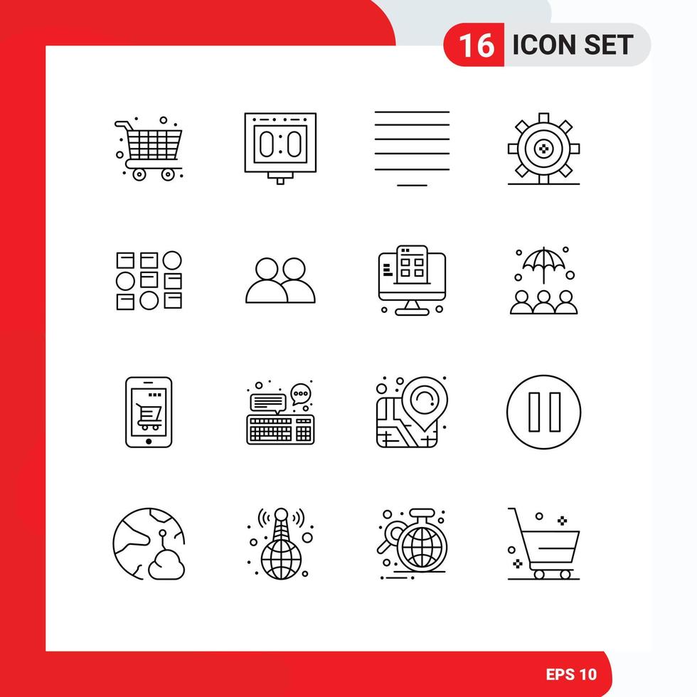 16 User Interface Outline Pack of modern Signs and Symbols of system programing align gear ...