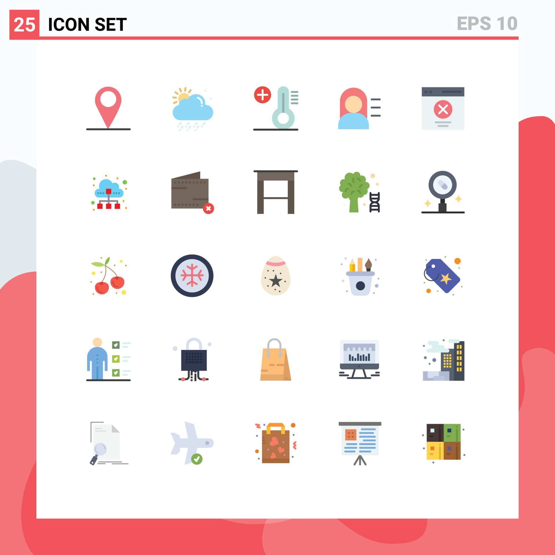 Mobile Interface Flat Color Set Of 25 Pictograms Of Cloud Message Temperature Interface