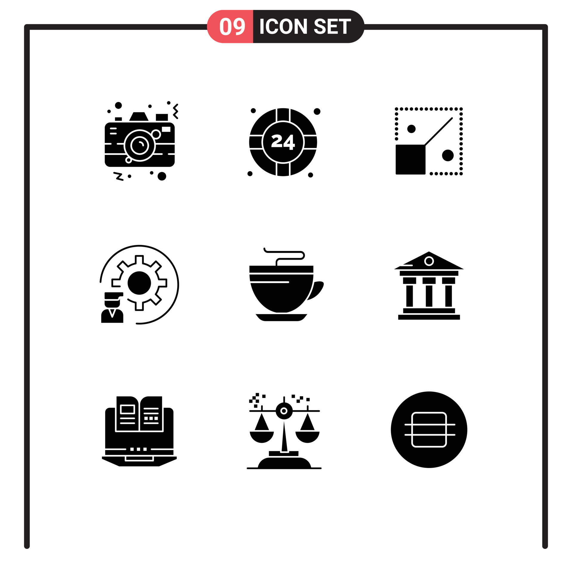 Editable Vector Line Pack Of 9 Simple Solid Glyphs Of Programmer Development Help Desk Develop