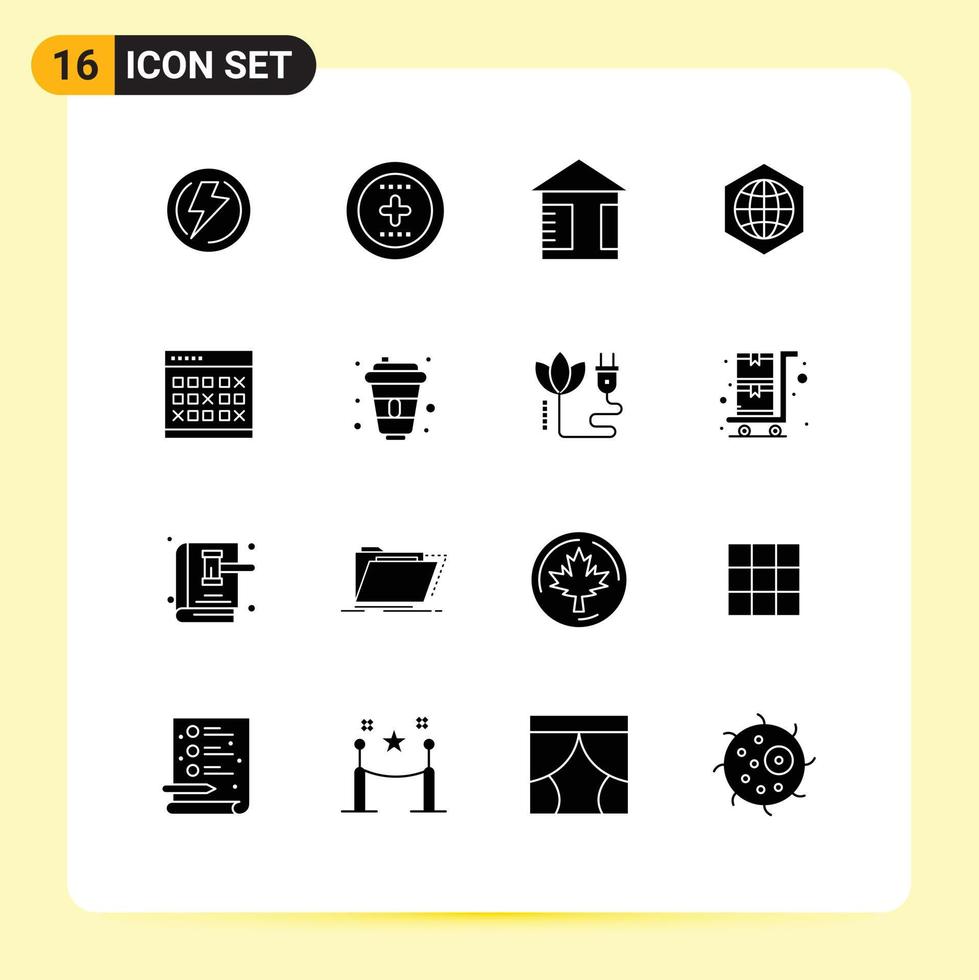 Set of 16 Modern UI Icons Symbols Signs for date internet ux globe ...
