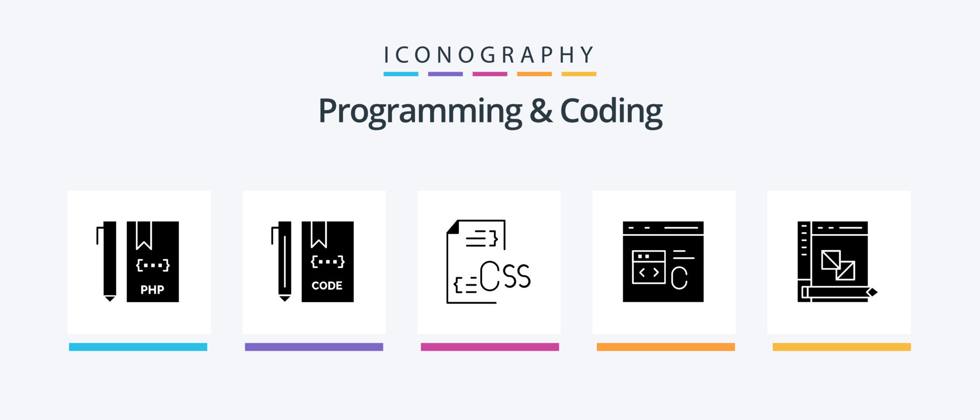 Programming And Coding Glyph 5 Icon Pack Including Coding C Development File Develop