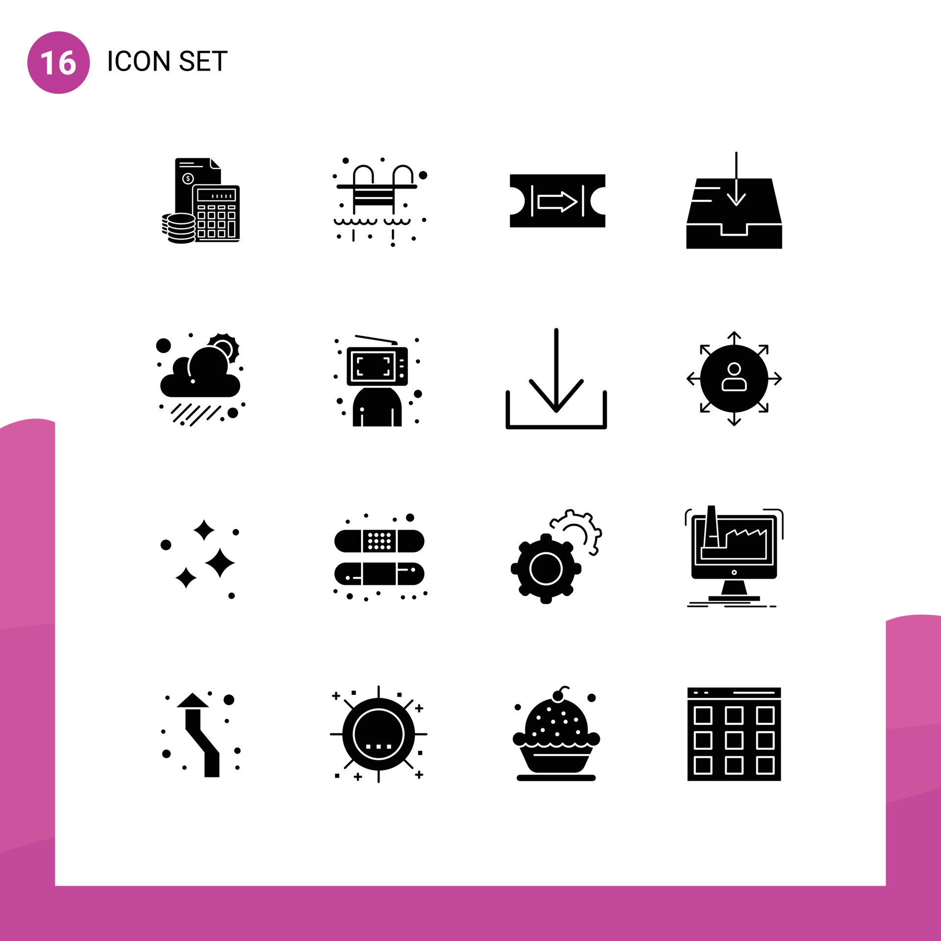 16 Thematic Vector Solid Glyphs and Editable Symbols of cloudy receive ...