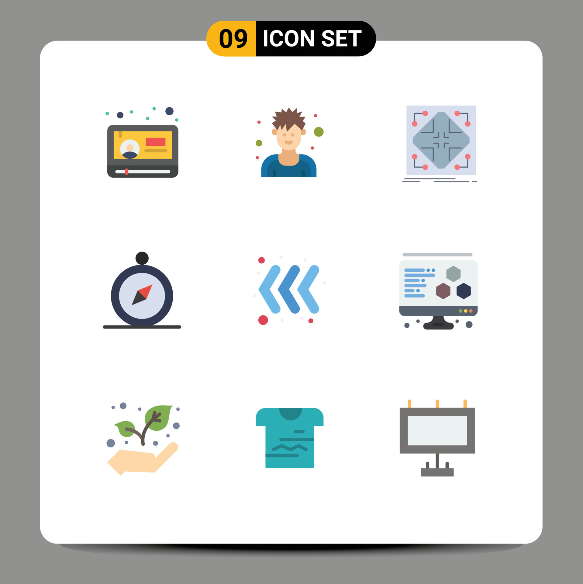 User Interface Pack Of 9 Basic Flat Colors Of Keyboard Navigation Data Compass Grid Editable