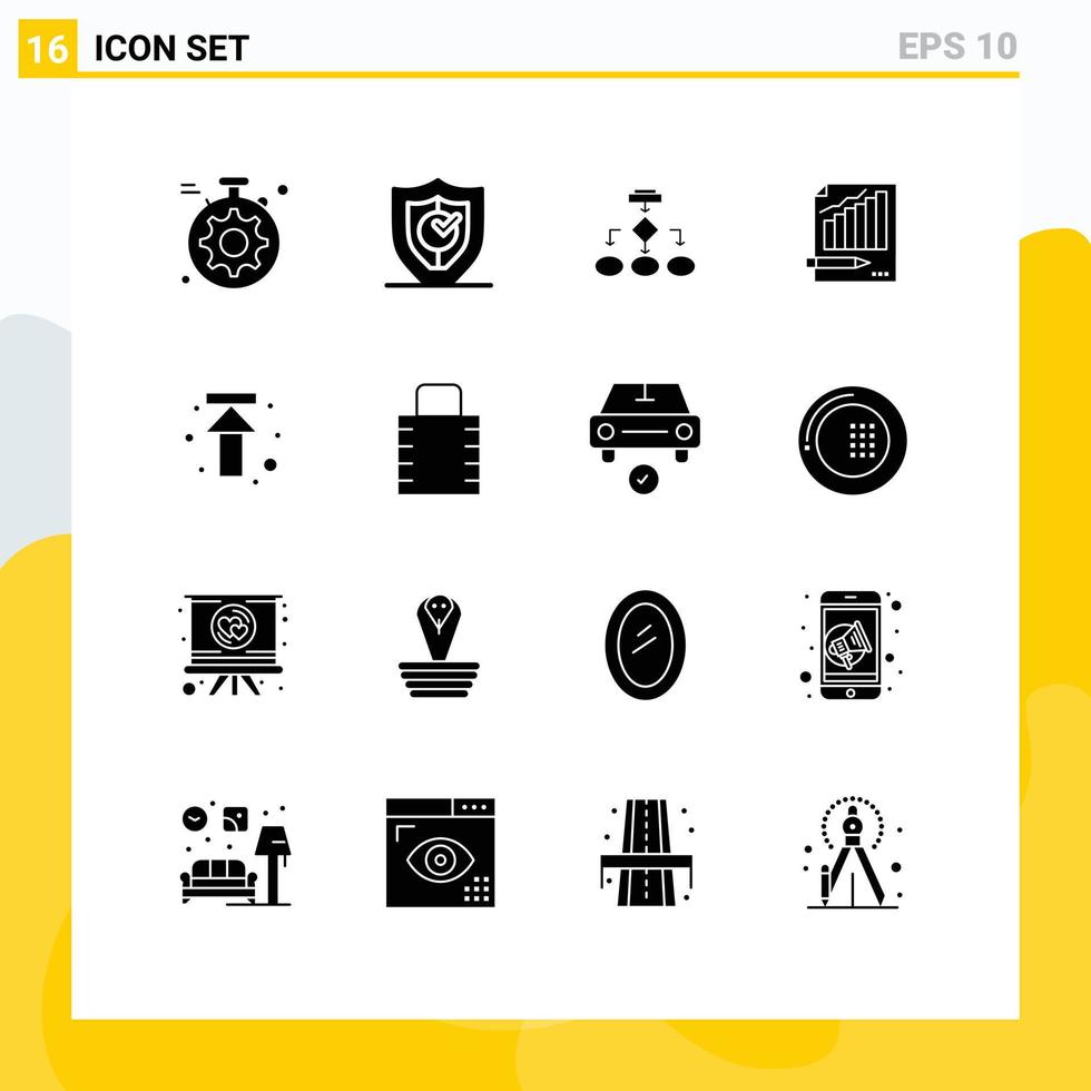 Universal Icon Symbols Group of 16 Modern Solid Glyphs of analytics statistics flowchart ...