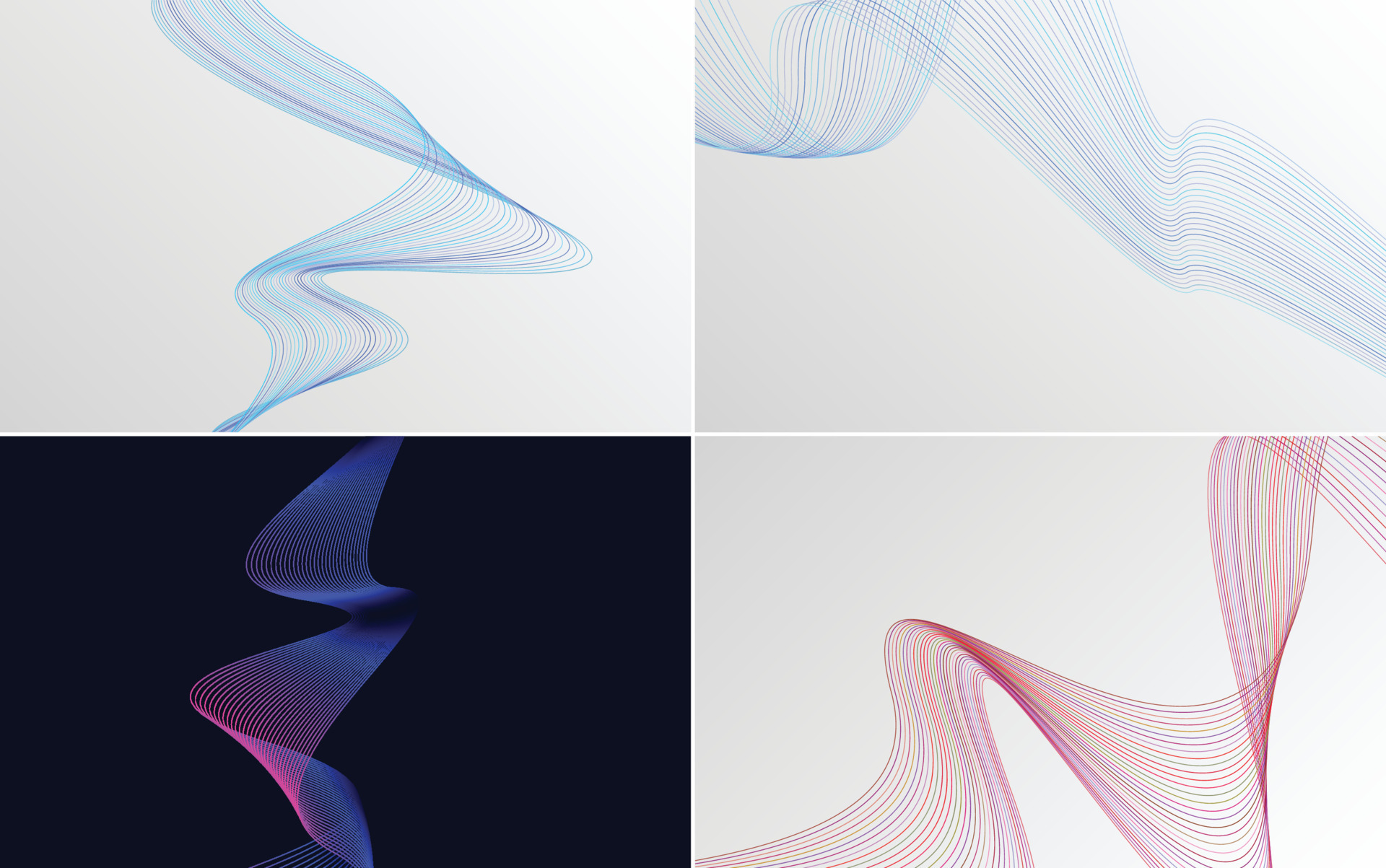 Set Of 4 Geometric Wave Pattern Background Abstract Waving Line