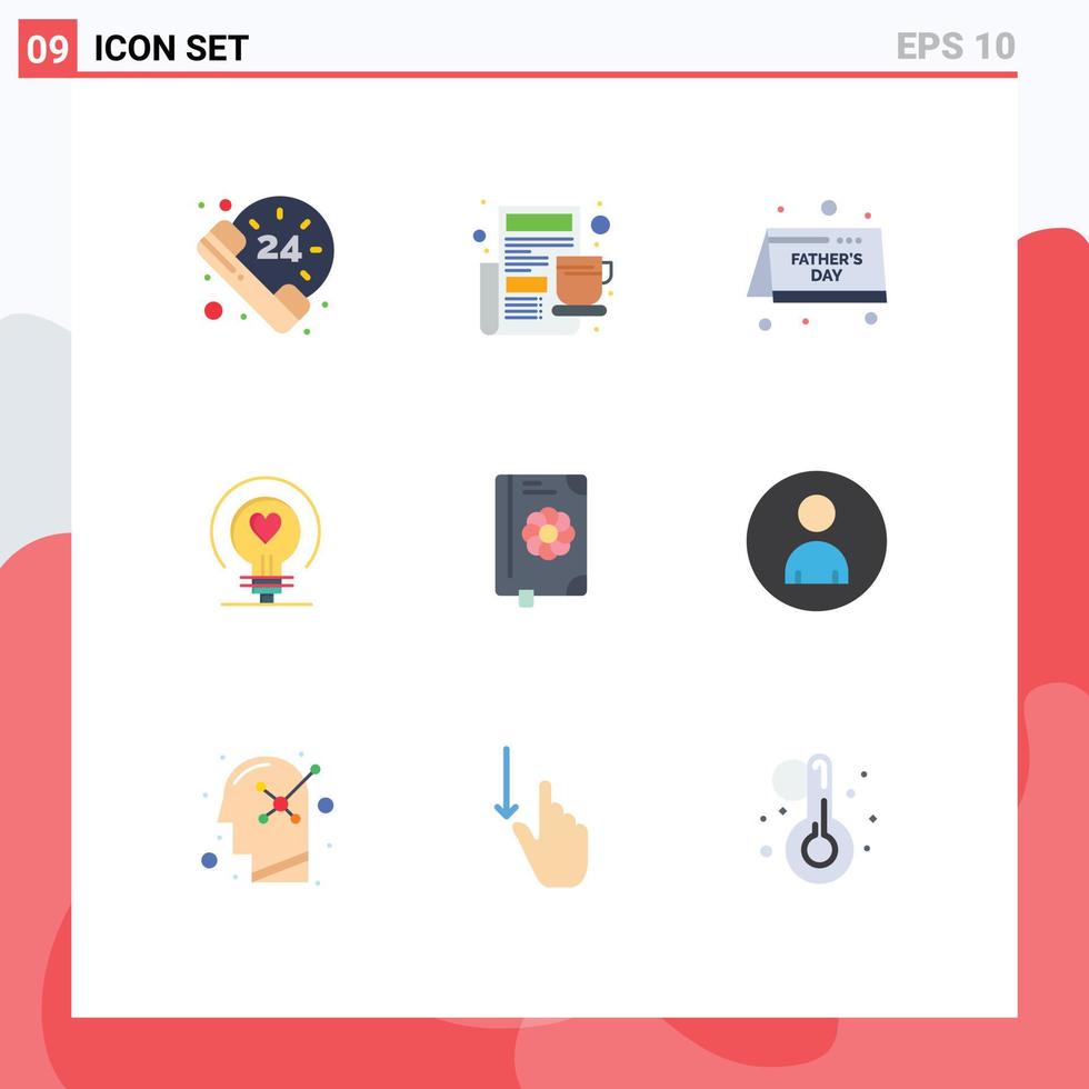 User Interface Pack Of 9 Basic Flat Colors Of Text Book Date Wedding Love Editable Vector Design