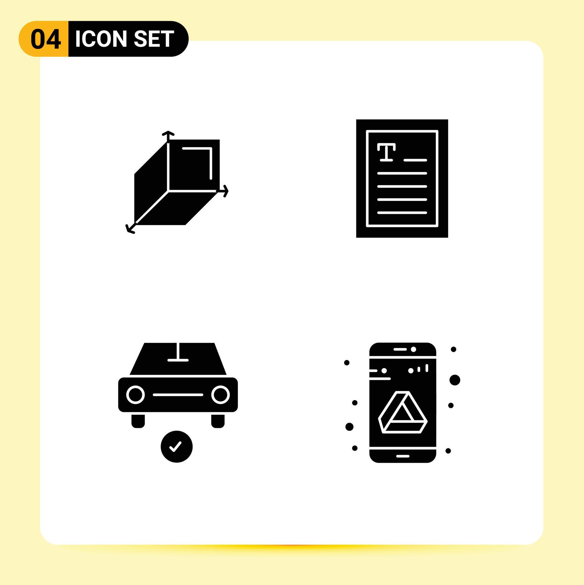 Group of 4 Modern Solid Glyphs Set for box done ebook car app Editable ...