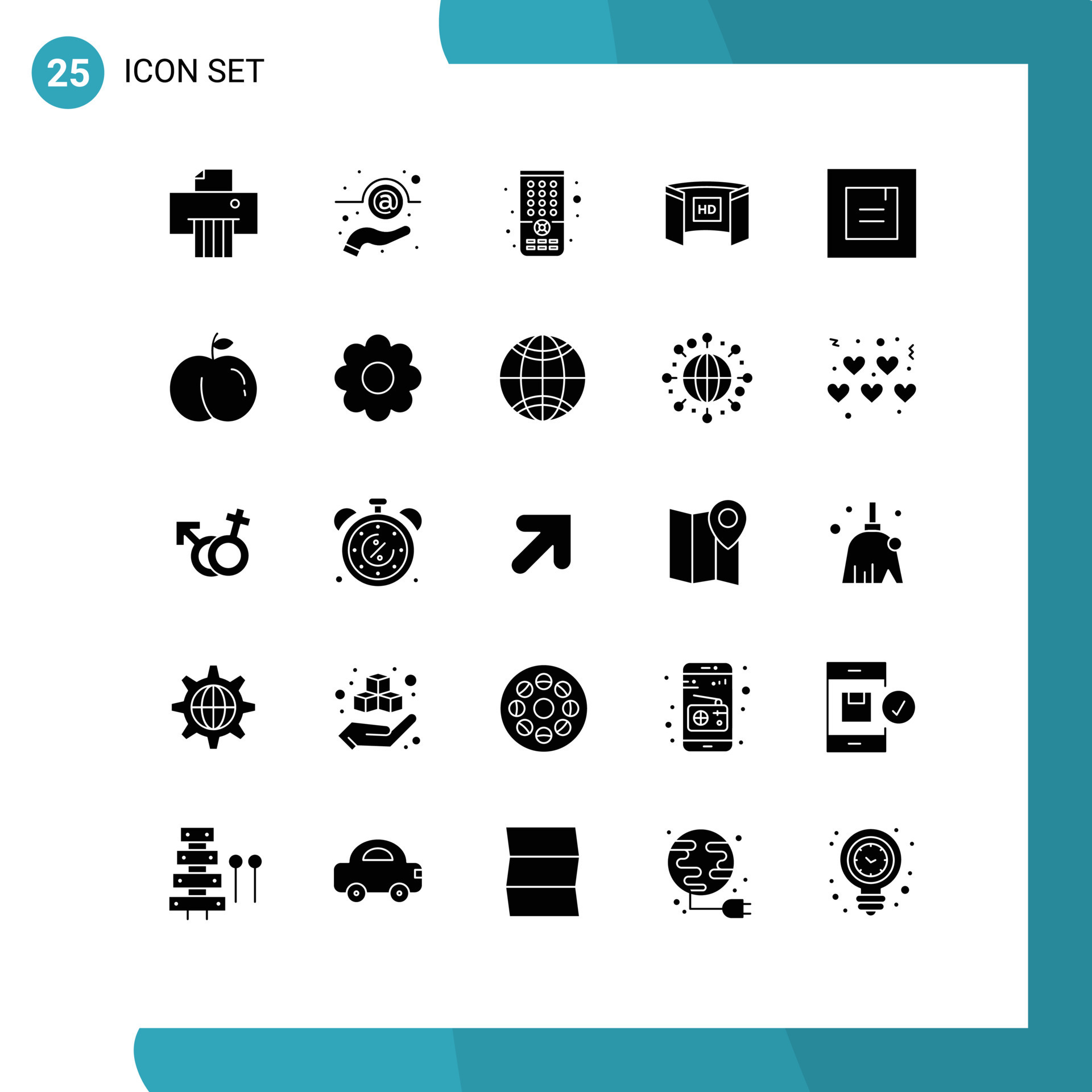 Pictogram Set of 25 Simple Solid Glyphs of window layout remote hd screen Editable Vector Design ...