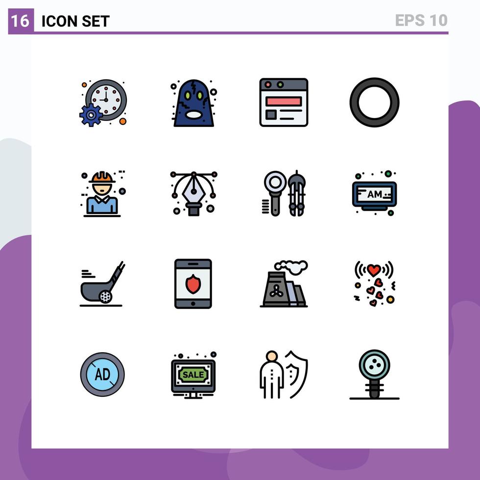 16 Universal Flat Color Filled Lines Set For Web And Mobile Applications Character Architecture