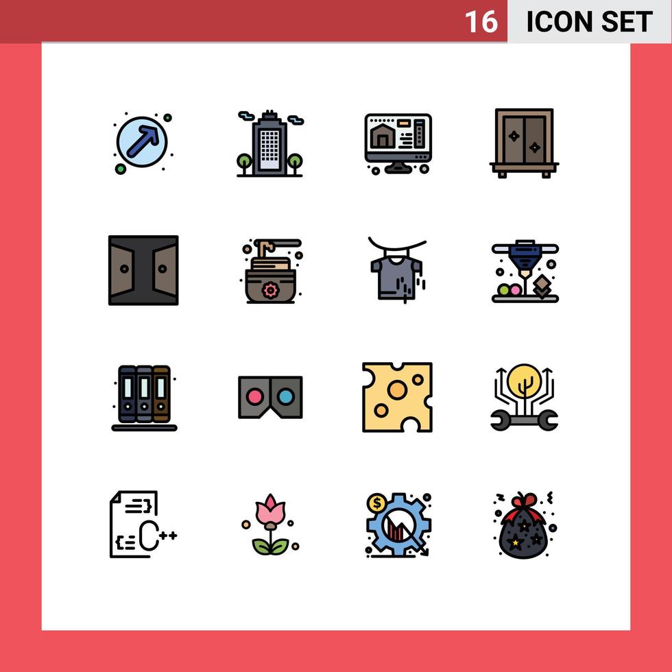 16 User Interface Flat Color Filled Line Pack Of Modern Signs And Symbols Of Gate Buildings