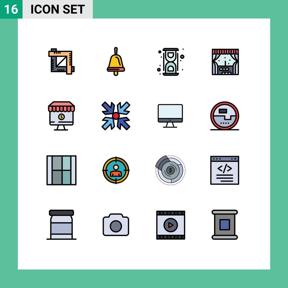 Set Of 16 Vector Flat Color Filled Lines On Grid For Computer Shop Lab Window Building Editable