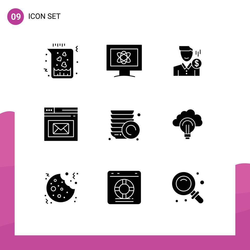 Pictogram Set of 9 Simple Solid Glyphs of mail browser cost user payment Editable Vector Design ...