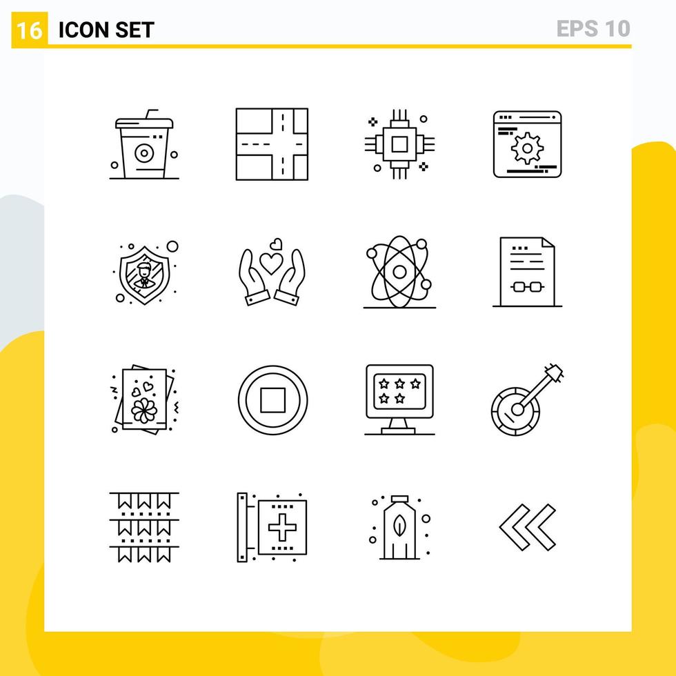 Stock Vector Icon Pack Of 16 Line Signs And Symbols For Security Employee Electric Optimization