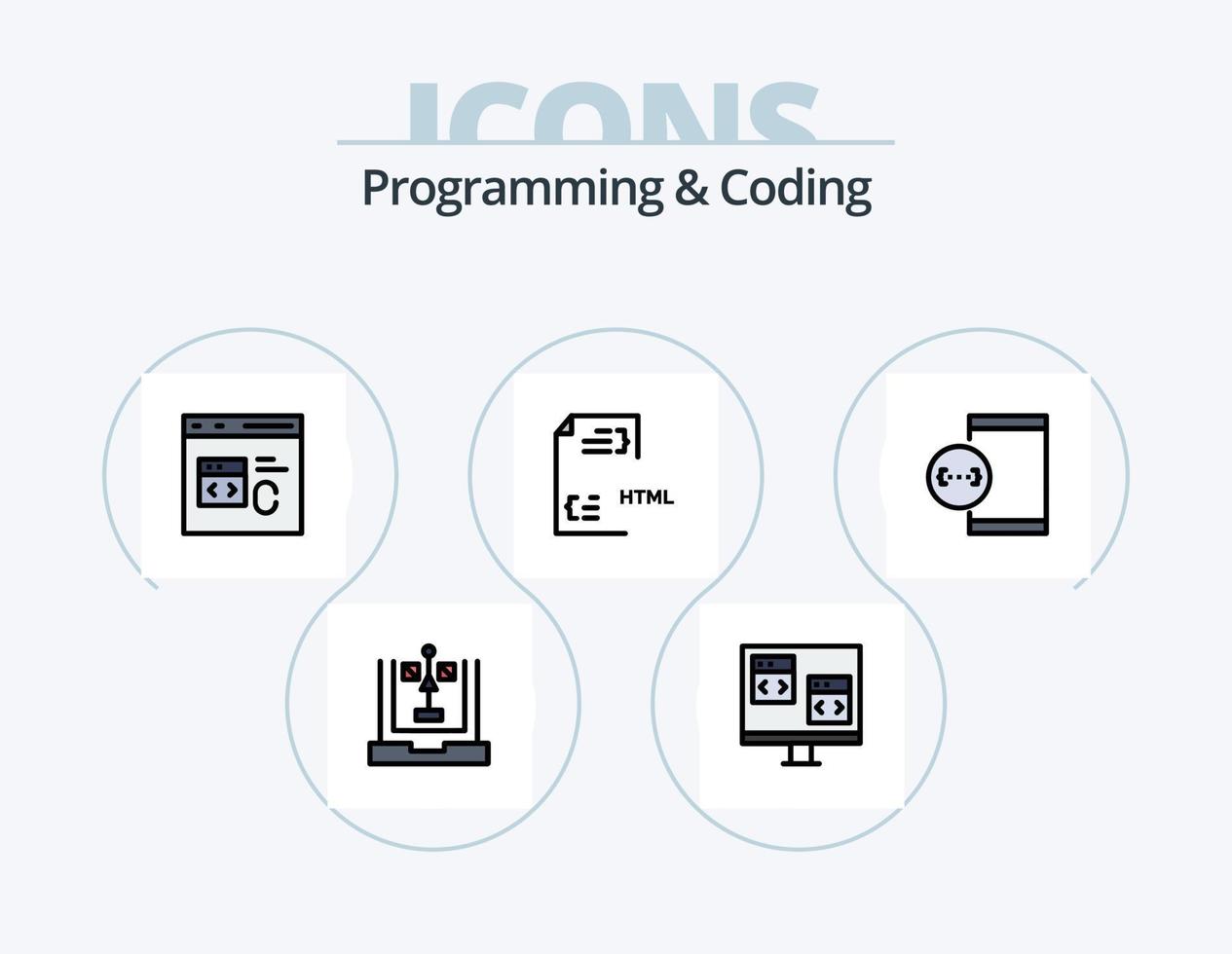 Programming And Coding Line Filled Icon Pack 5 Icon Design Develop App Development