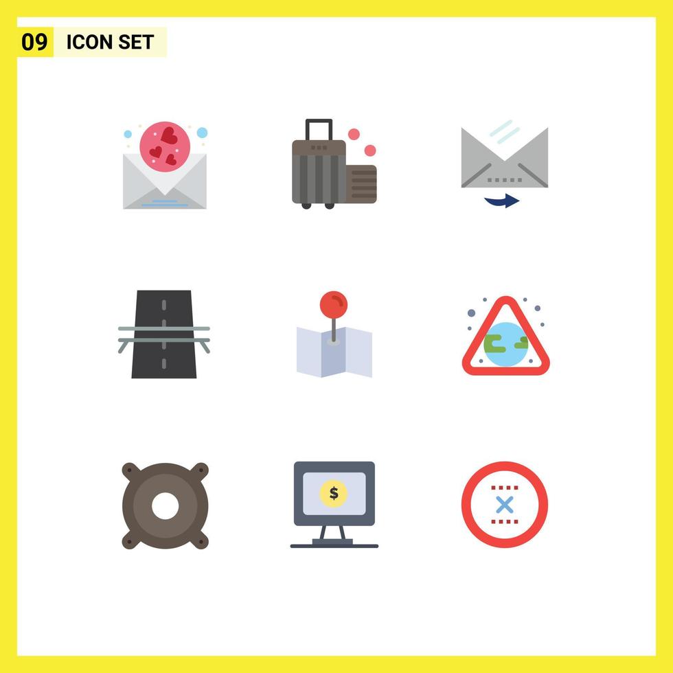 Mobile Interface Flat Color Set Of 9 Pictograms Of Map Grid Answer Creative Bridge Editable