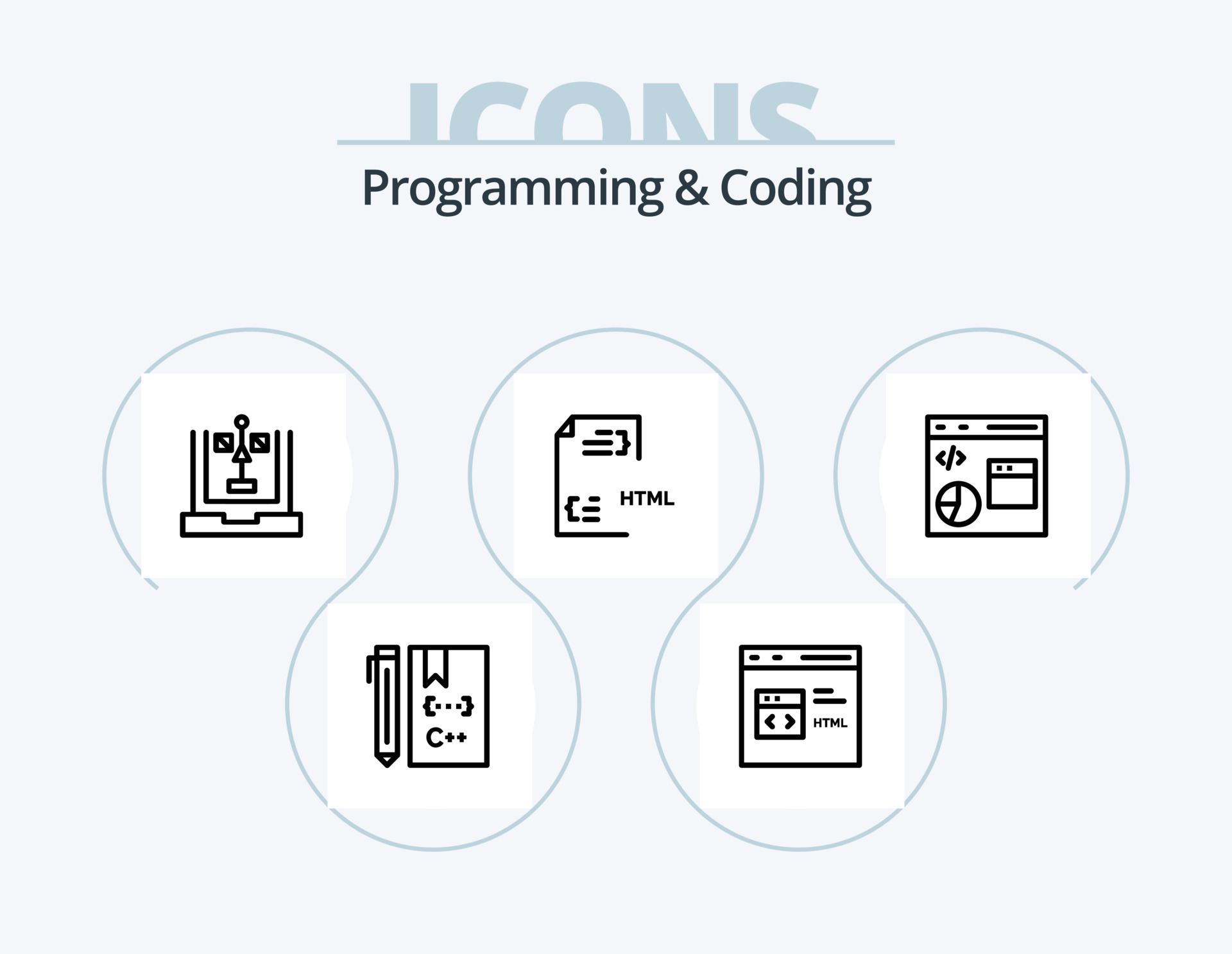paquete de iconos de línea de programación y codificación 5 diseño de ...