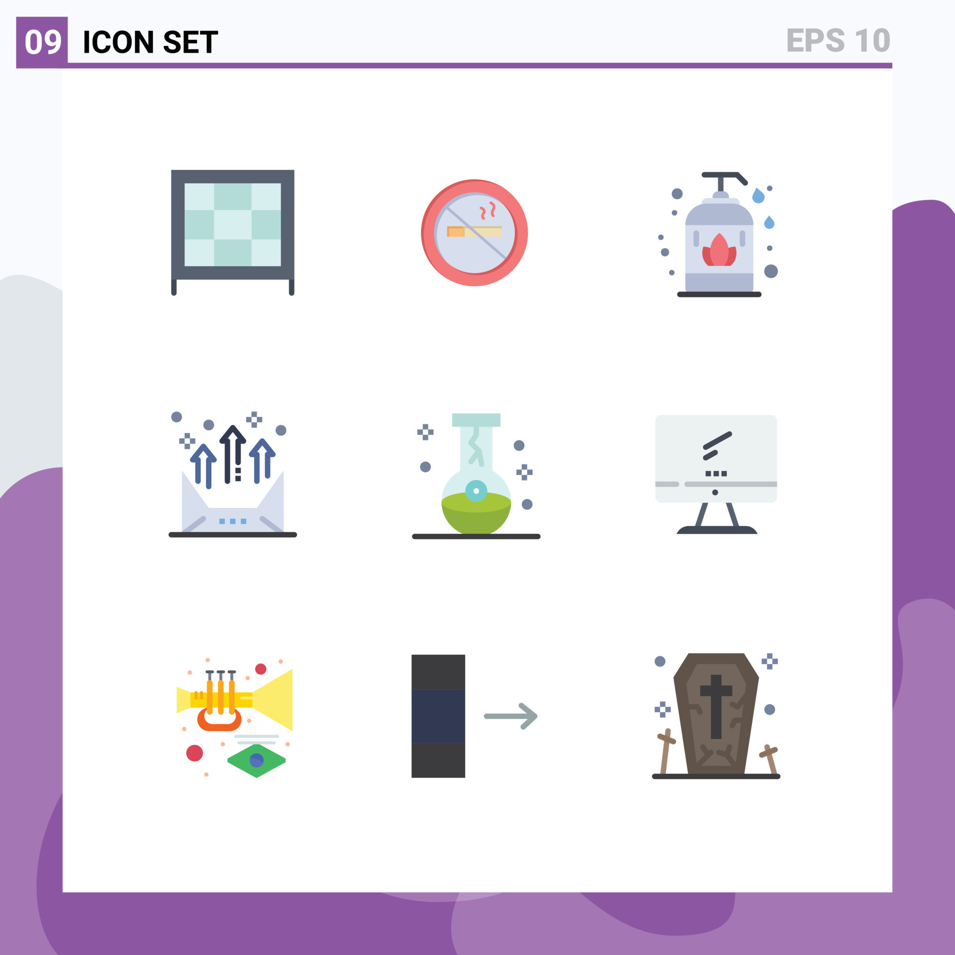 Pack Of 9 Modern Flat Colors Signs And Symbols For Web Print Media Such As Flask Bottle Liquid