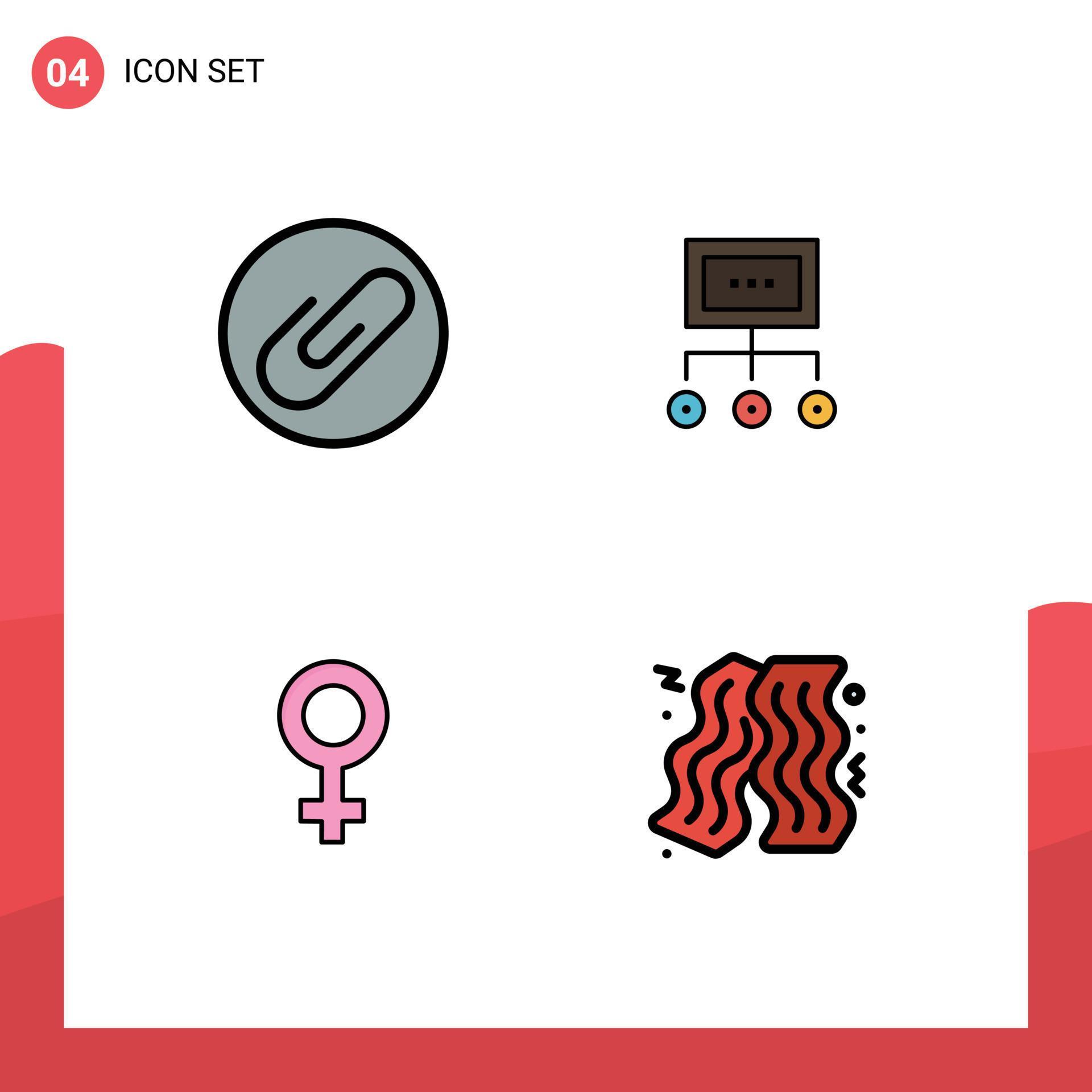 Mobile Interface Filledline Flat Color Set of 4 Pictograms of attach ...
