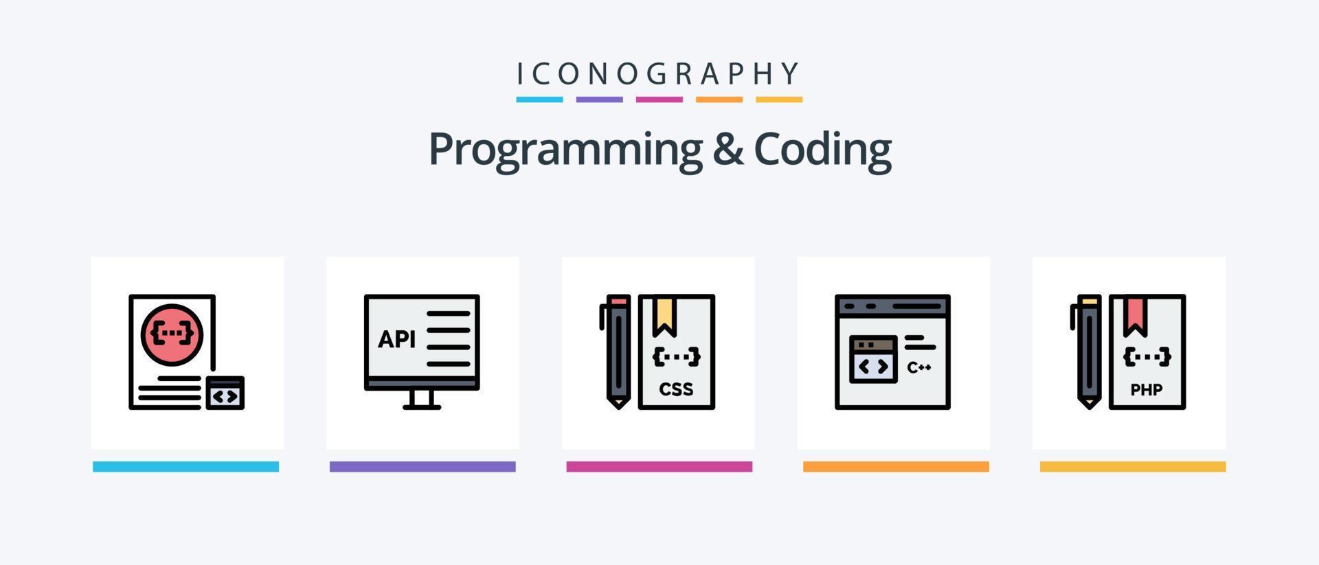 Programming And Coding Line Filled 5 Icon Pack Including Development Coding Develop
