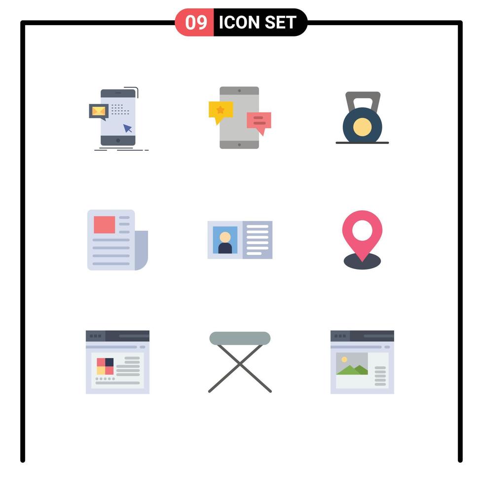 Mobile Interface Flat Color Set Of 9 Pictograms Of Text Sheet Sheet