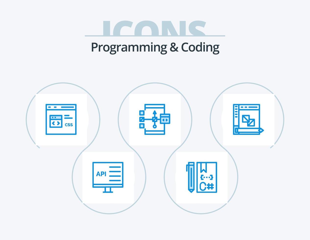 Programming And Coding Blue Icon Pack 5 Icon Design Develop App