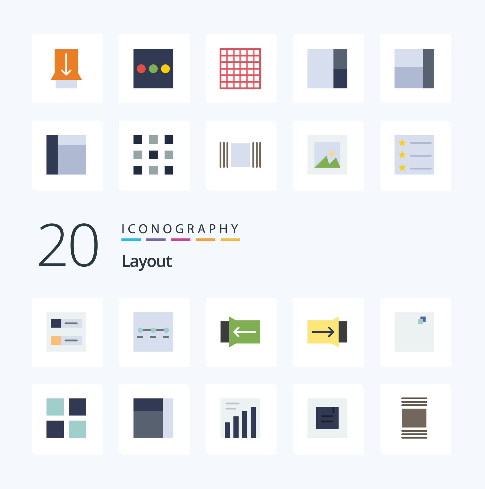 20 Layout Flat Color icon Pack like layout menu touch list layout ...