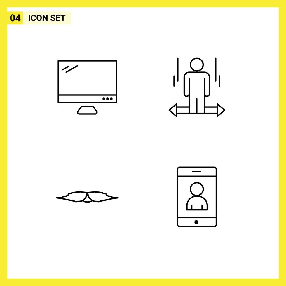 Set Of 4 Modern Ui Icons Symbols Signs For Computer Right Imac Man Hipster Editable Vector