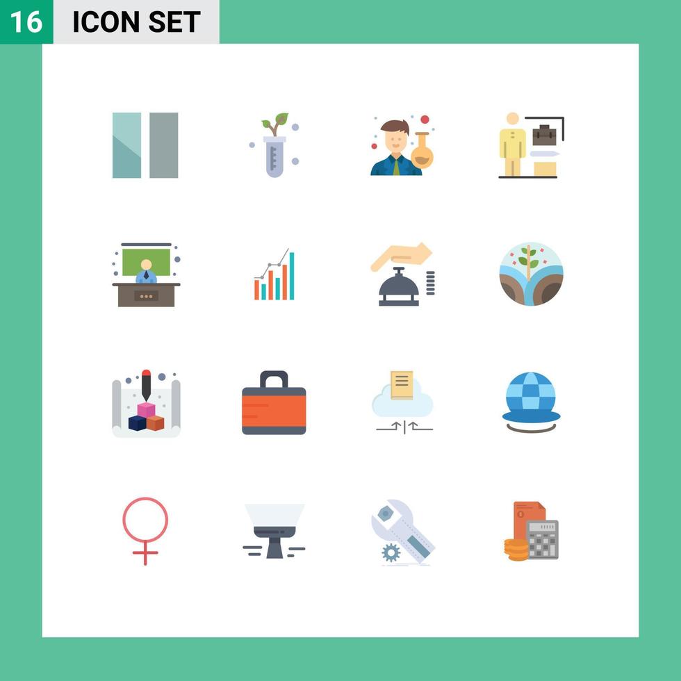 User Interface Pack Of 16 Basic Flat Colors Of Presentation Businessman Scientist Achieve