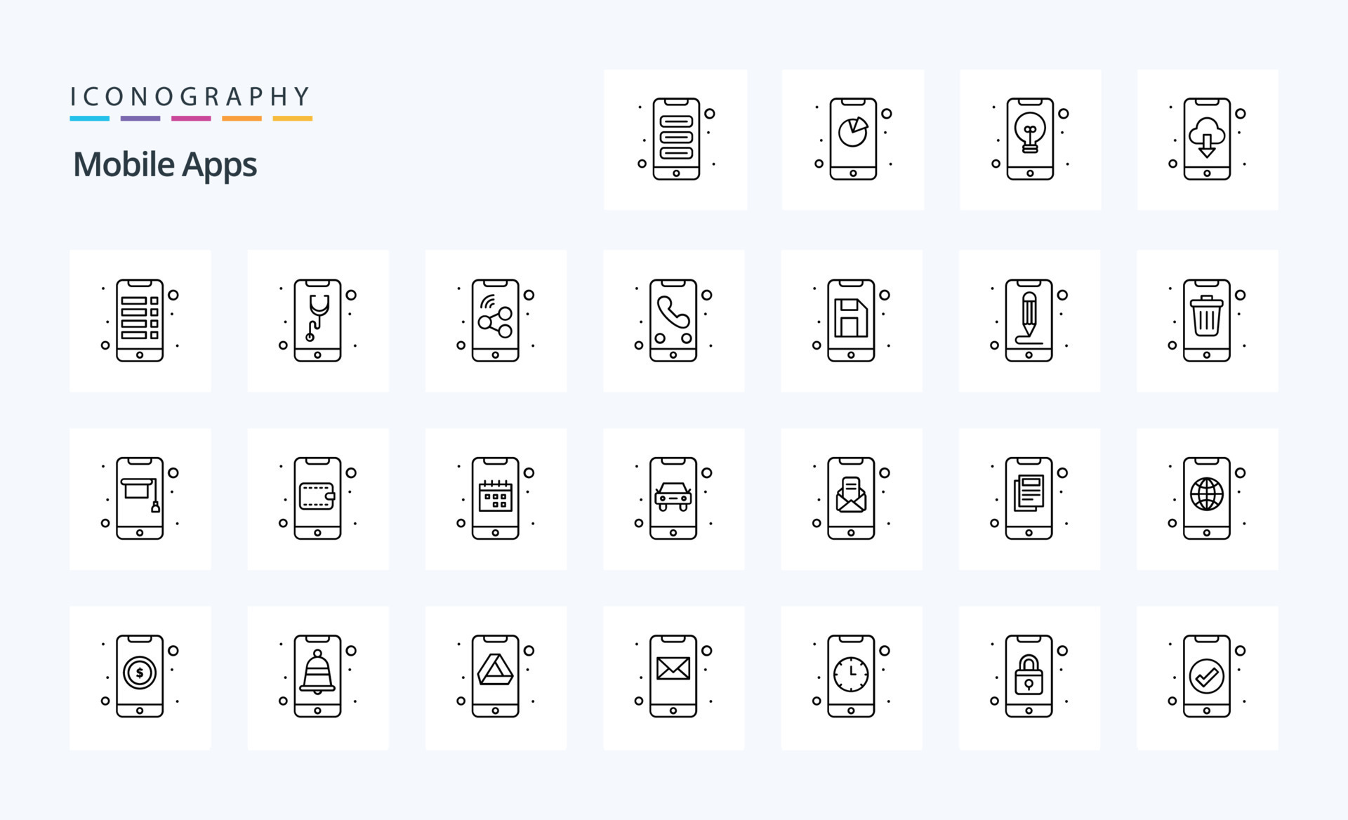 25 Mobile Apps Line icon pack 18676410 Vector Art at Vecteezy