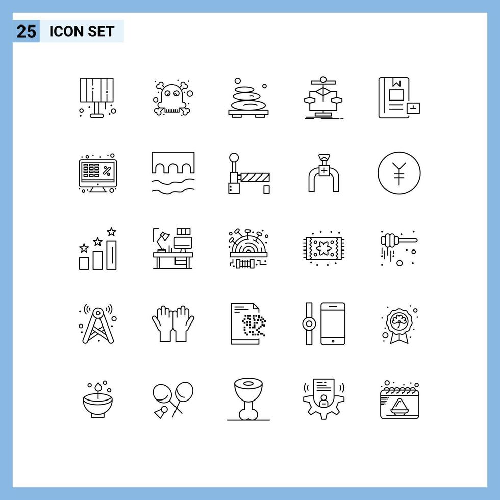 Mobile Interface Line Set of 25 Pictograms of book diagram massage data algorithm Editable ...