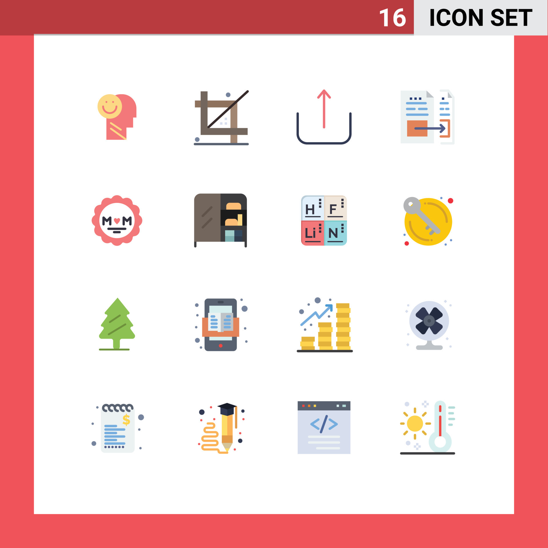 Set of 16 Modern UI Icons Symbols Signs for invoice document ...