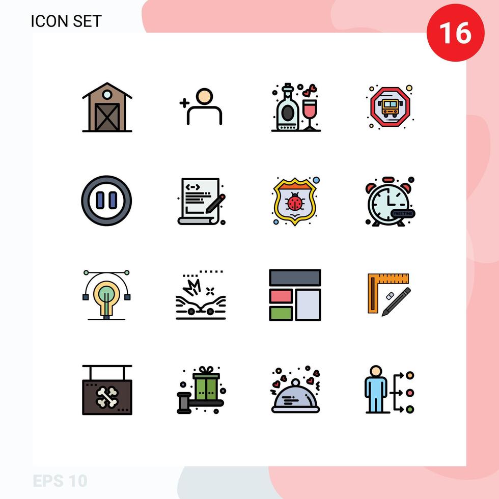 16 User Interface Flat Color Filled Line Pack Of Modern Signs And Symbols Of Coding Media