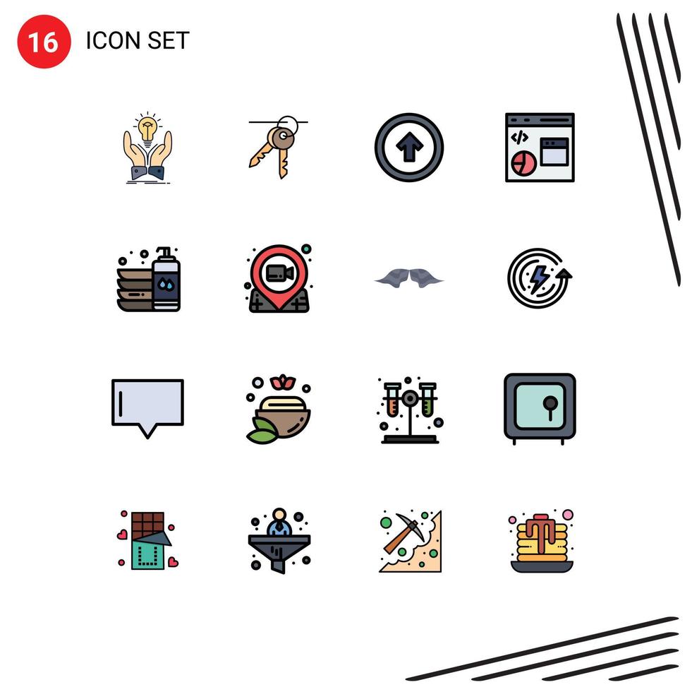 16 Universal Flat Color Filled Line Signs Symbols Of Development Data Keys Coding User Interface