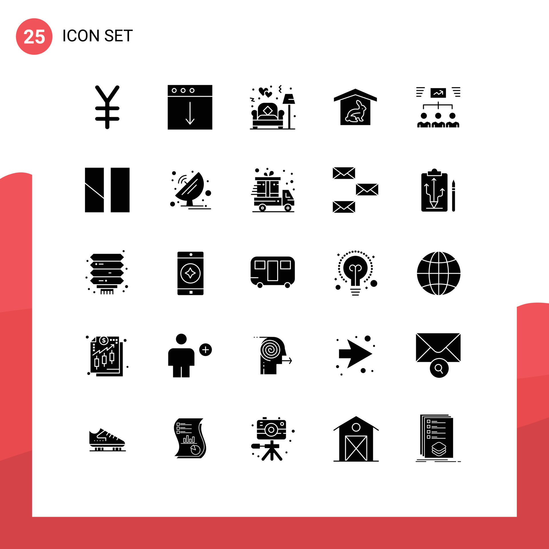 User Interface Pack Of 25 Basic Solid Glyphs Of Project Team Lamp Nature Robbit Editable Vector