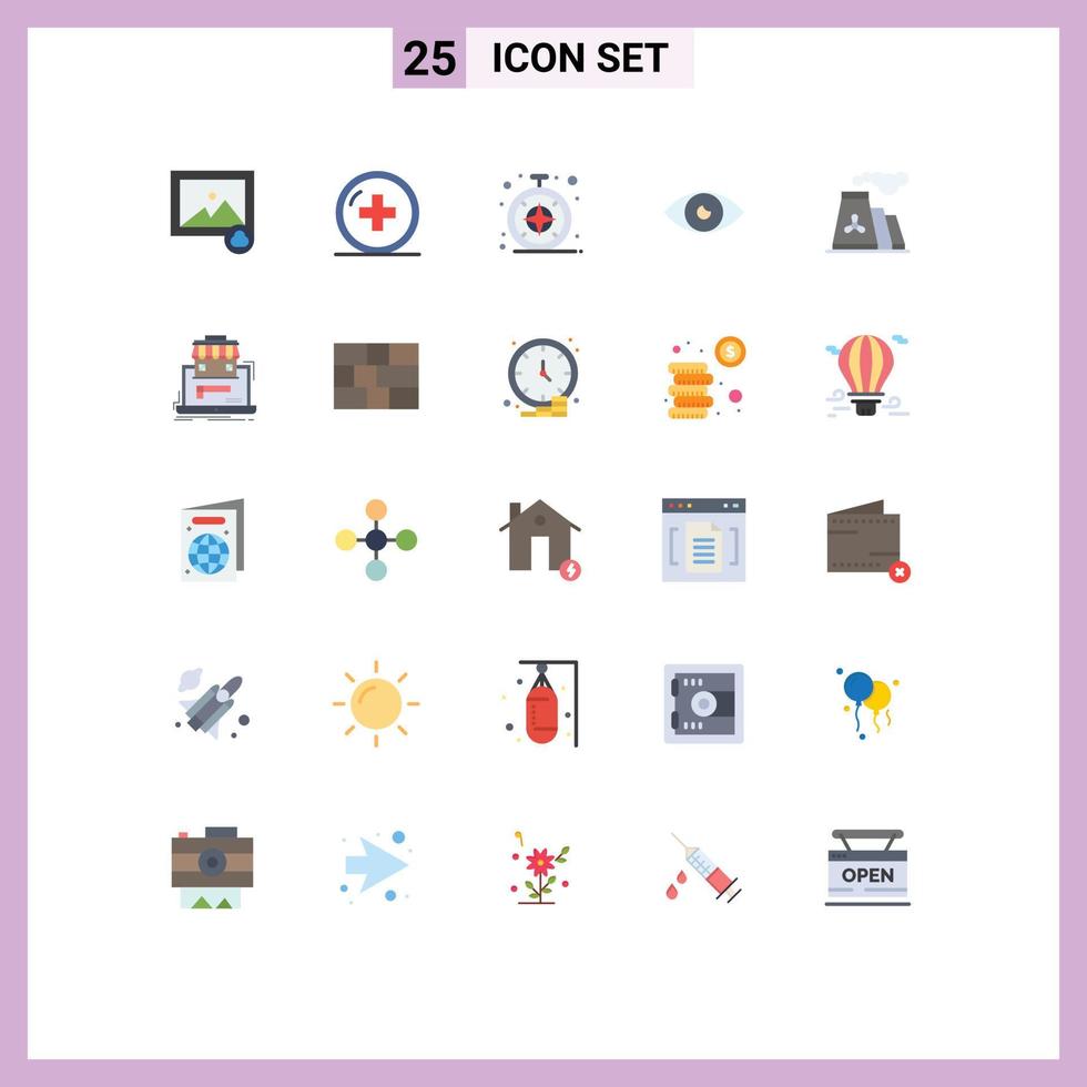 Mobile Interface Flat Color Set Of 25 Pictograms Of Pollution Mobile Browser Eye Basic Editable